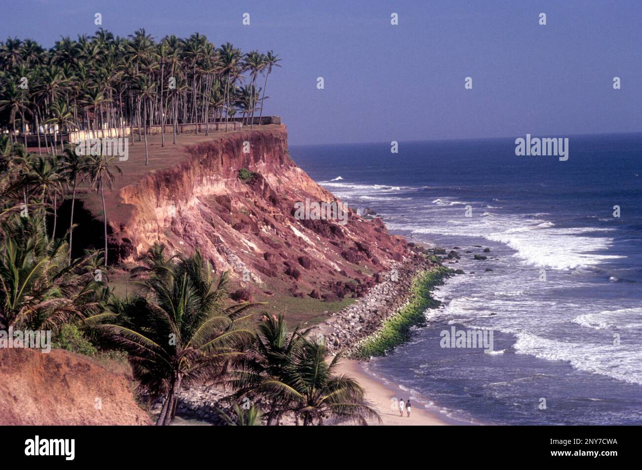 Varkala beach Papanasham beach, panoramic vision from a rocky cliff ...
