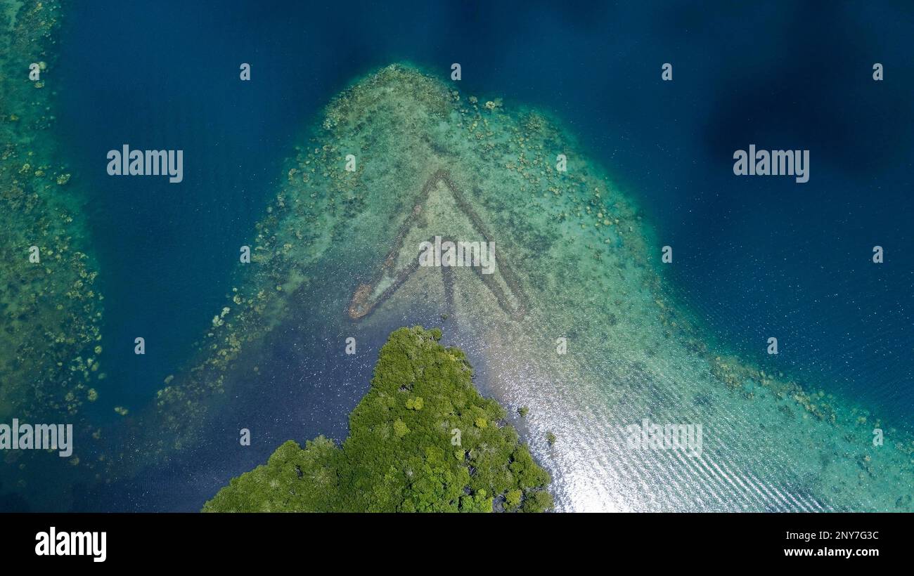 Yap Island, lagoon, traditional fish trap in reef, Yap, Caroline ...