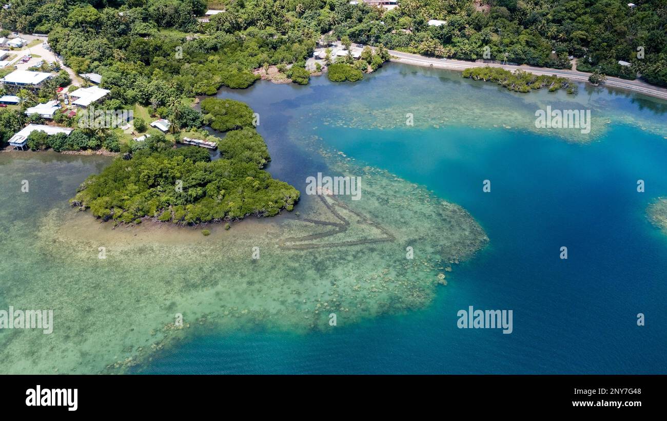 Yap Island, lagoon, traditional fish trap in reef, Yap, Caroline ...