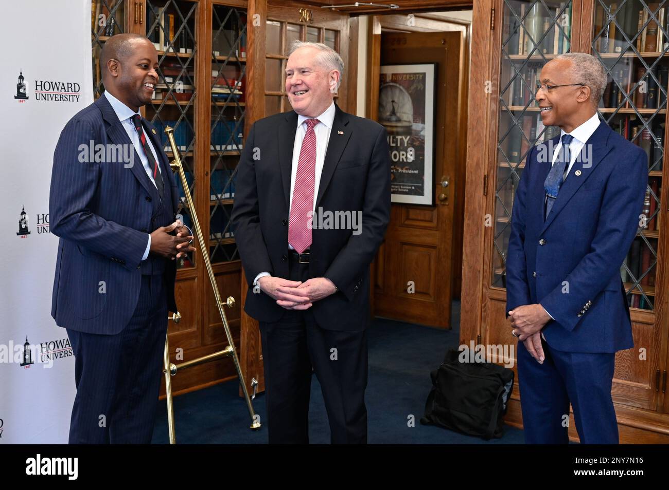 Secretary of the Air Force Frank Kendall, center, speaks with Howard ...