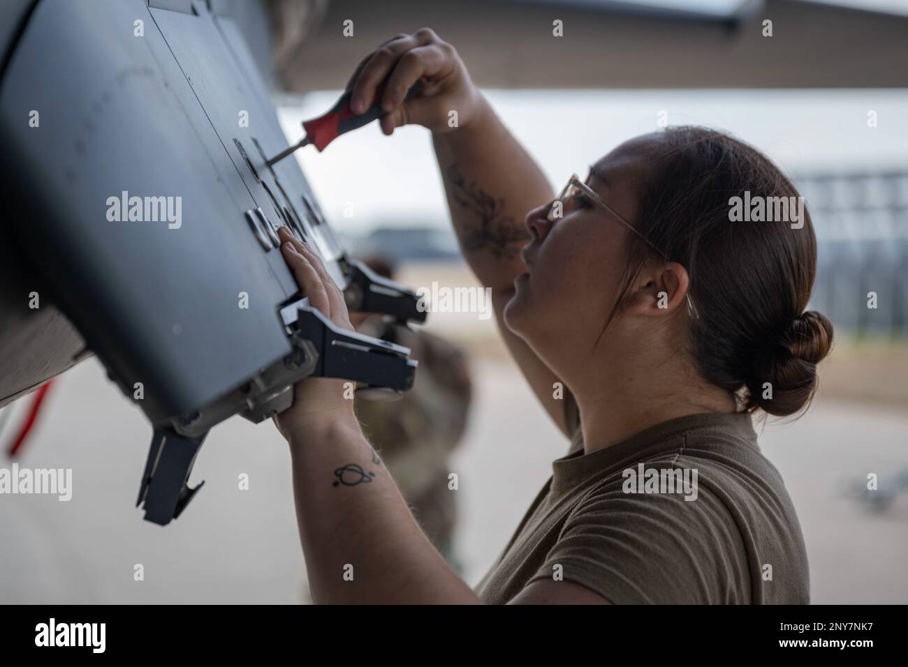 Senior Airman Savannah Hogge, 336th Fighter Generation Squadron weapons load crew member ...