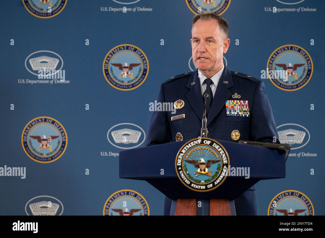Pentagon Press Secretary U.S. Air Force Brig. Gen. Pat Ryder conducts a ...