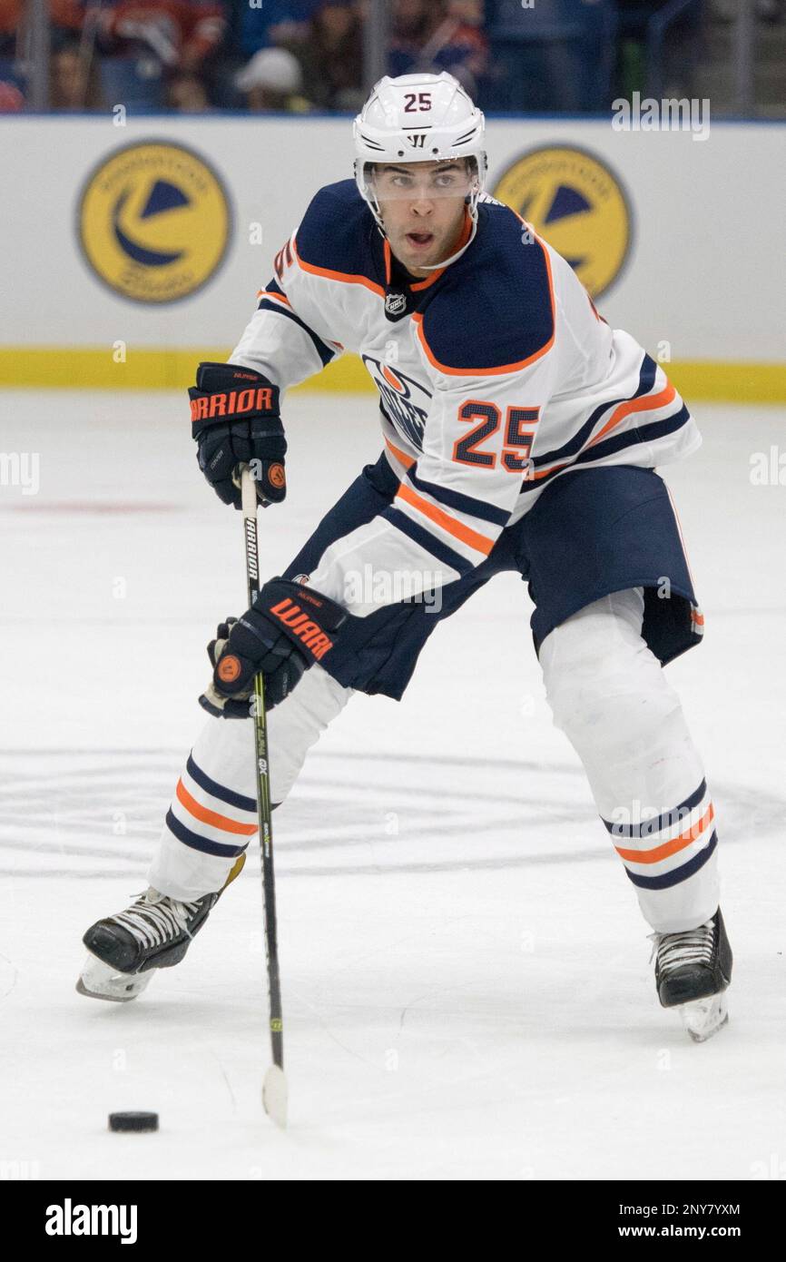 Edmonton Oilers defenseman Darnell Nurse moves the puck against the ...