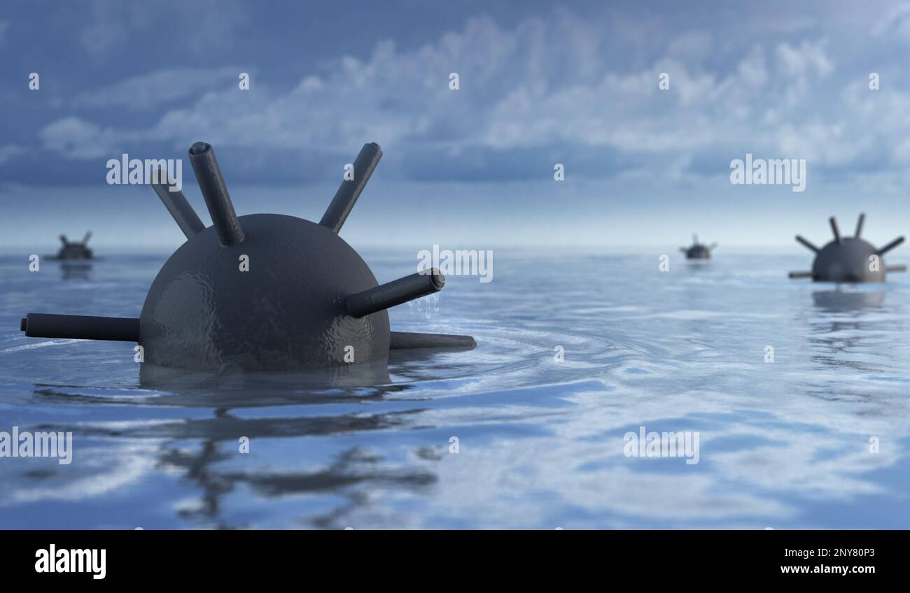 Mines in the Sea - 3D Rendering Stock Photo - Alamy