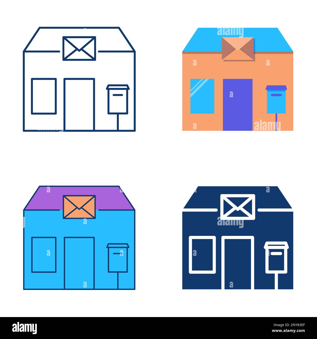 Post office building icon set in flat and line style. Vector ...