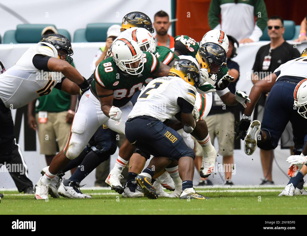 MIAMI GARDENS, FL - SEPTEMBER 23: University of Miami defensive lineman ...