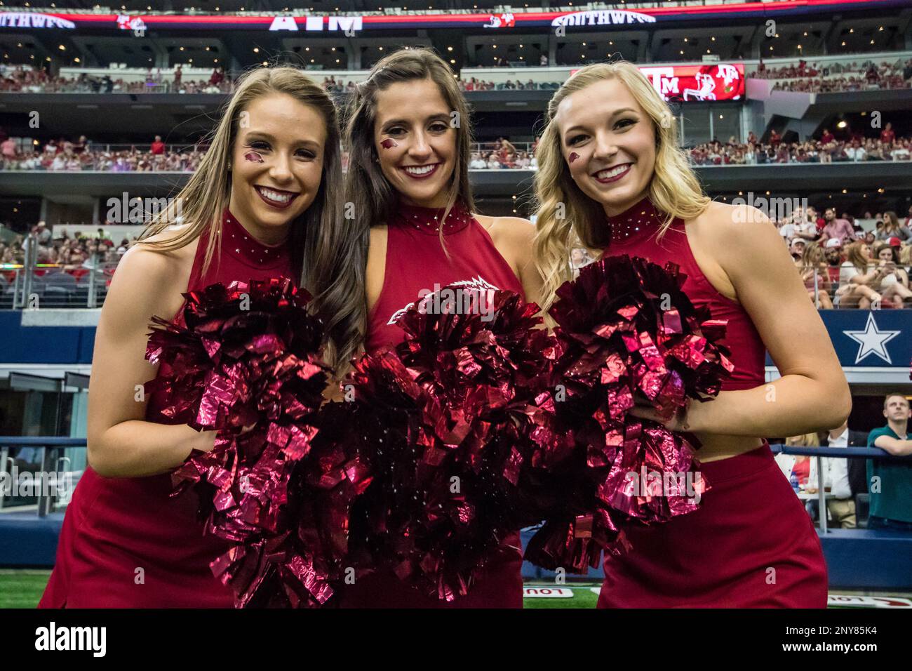ARLINGTON, TX - SEPTEMBER 23: Arkansas Razorbacks cheerleaders cheer ...
