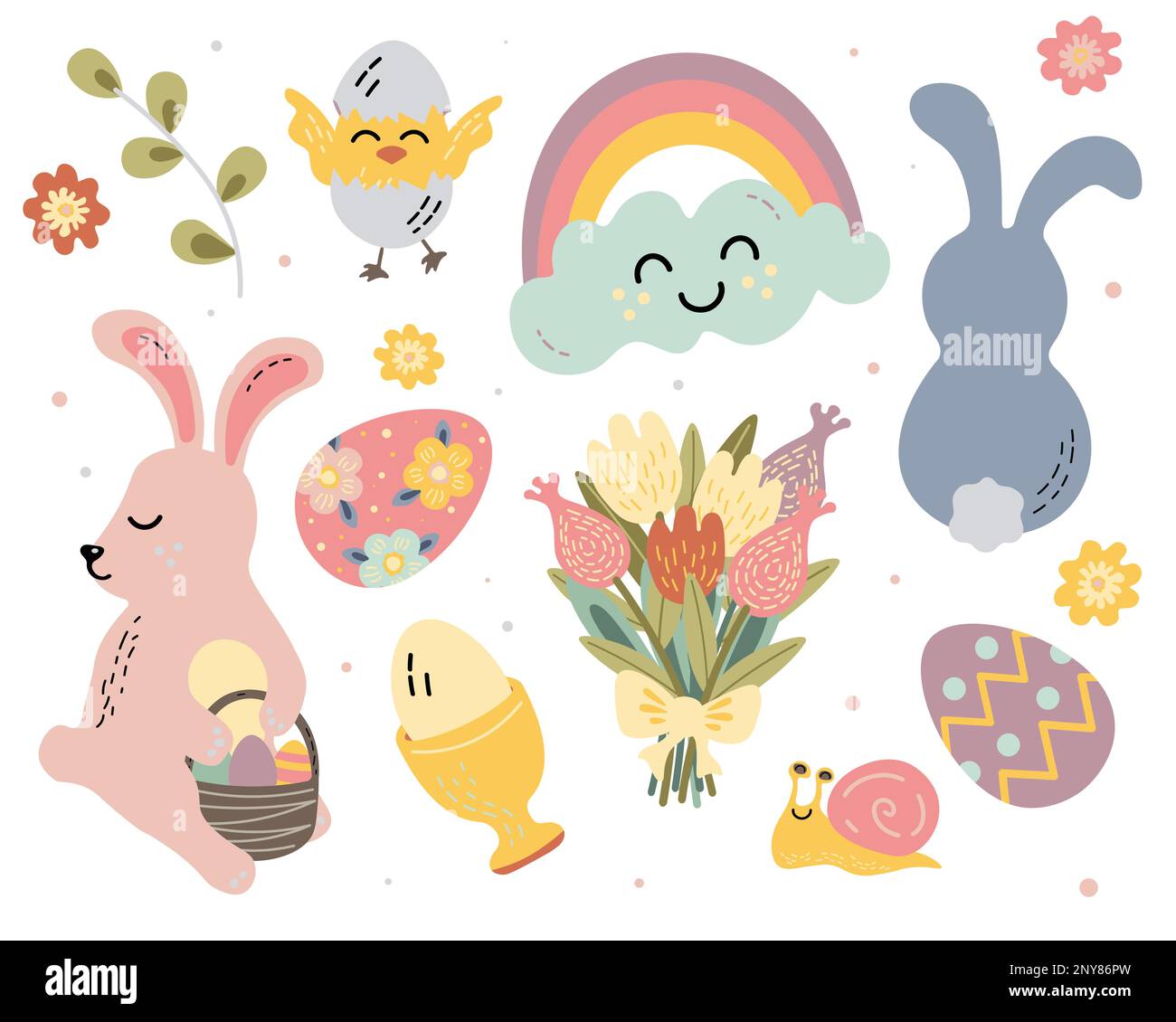 Cartoon bunny and eggs decor spring bunnies Stock Vector Images - Alamy