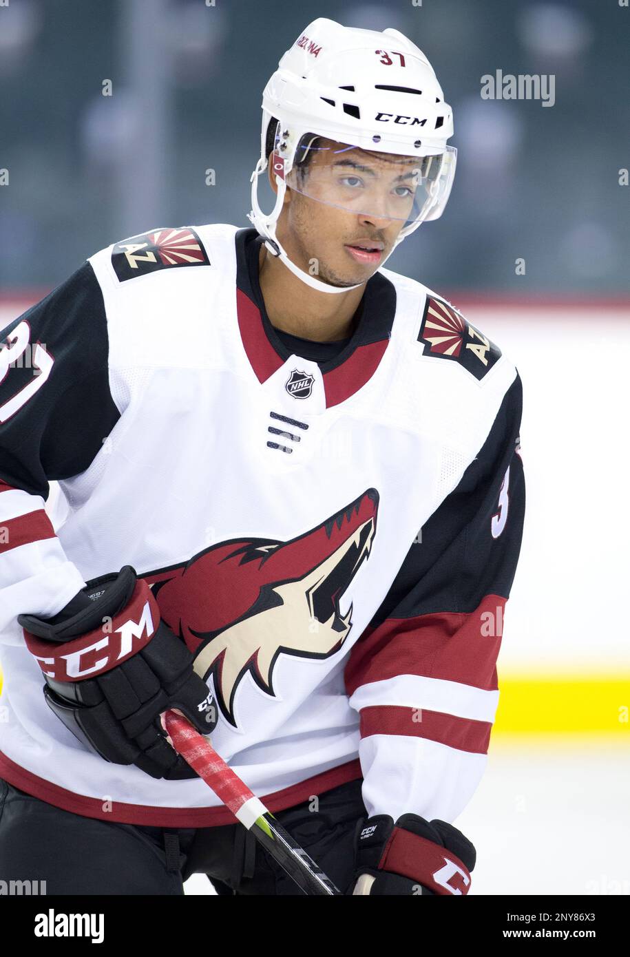 NHL profile photo on Arizona Coyotes player Pierre Olivier-Joseph at a ...