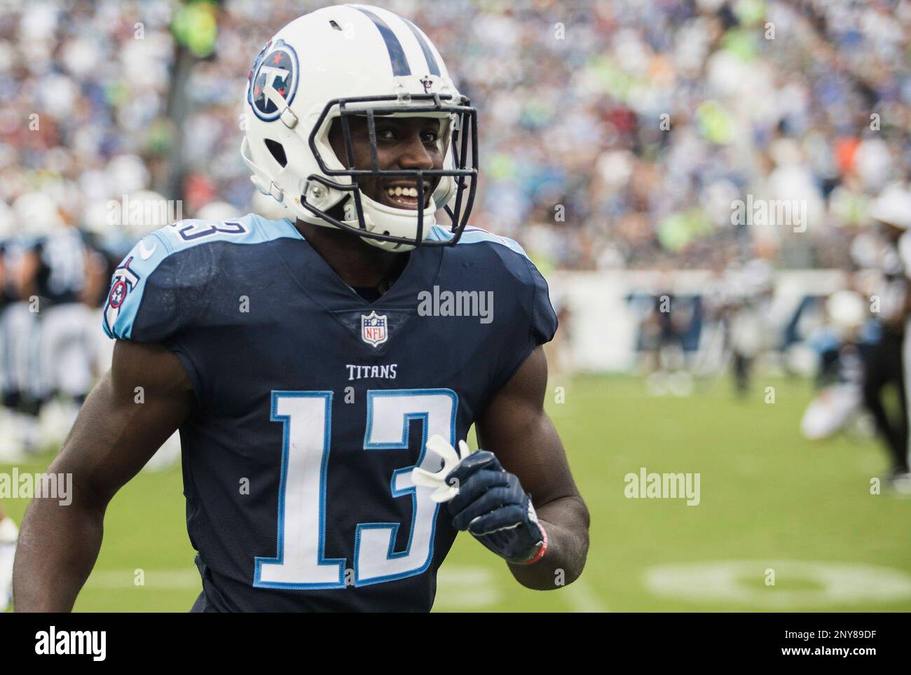 Tennessee Titans wide receiver Taywan Taylor (13) reacts after a Titans ...