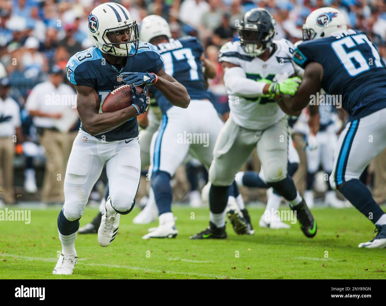 Tennessee Titans wide receiver Taywan Taylor (13) carries the ball ...