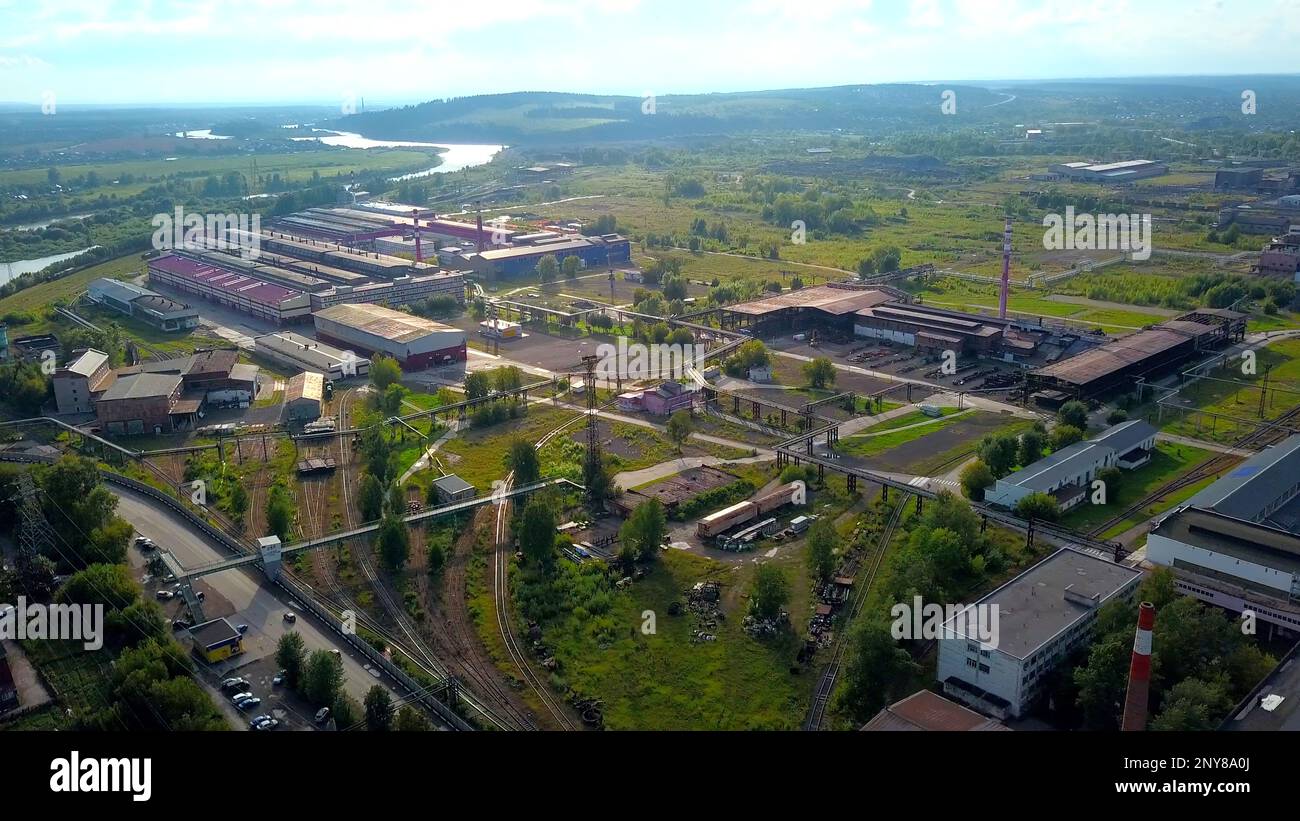 Industrial factory production area. Clip. Aerial view of an industrial ...