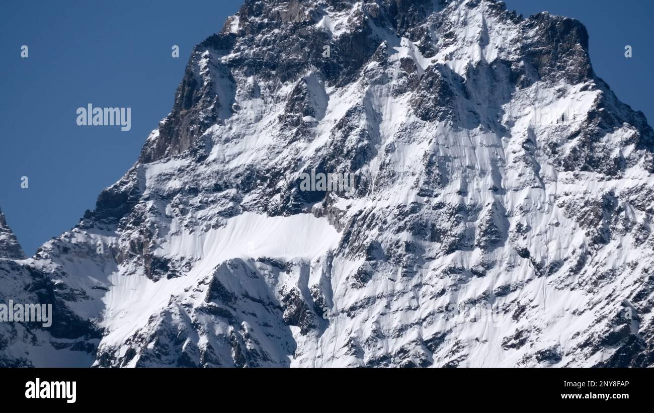 Fairytale mountain landscape, covered by ice and snow alpine sharp peaks. Creative. Wild winter ...