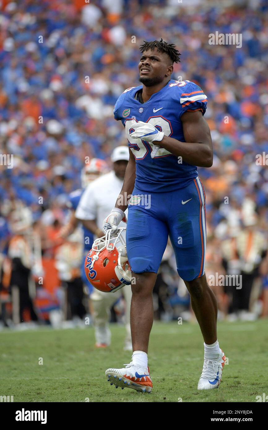 Florida defensive lineman Jabari Zuniga (92) heads to the locker room ...