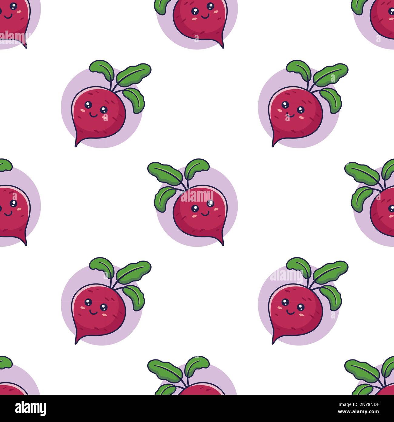 Cute kawaii Beet root seamless pattern in doodle style. Vector hand ...