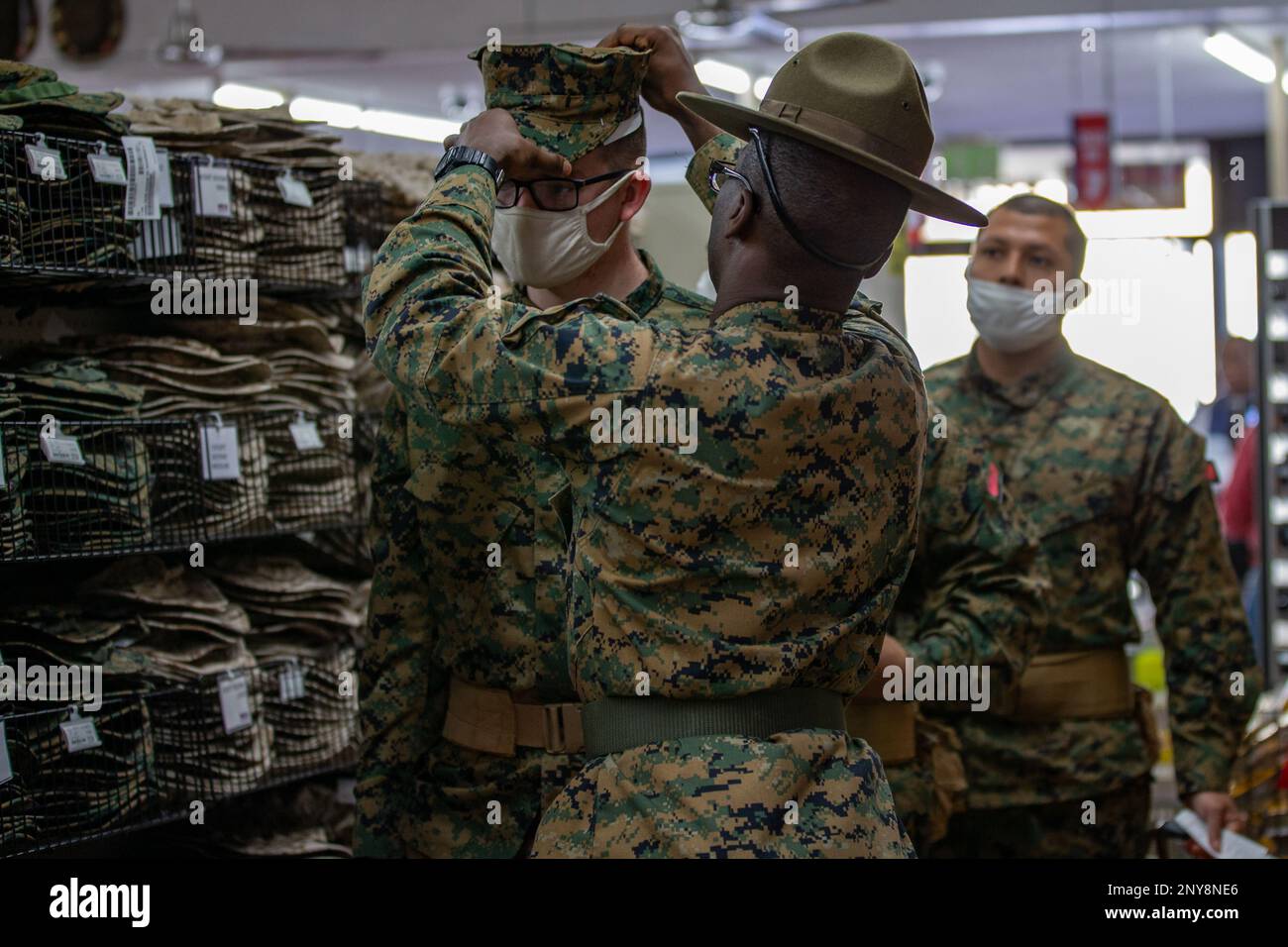 A U.S. Marine Corps drill instructor with Alpha Company, 1st Recruit ...