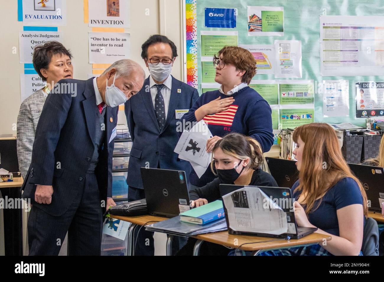 Members of the Japanese Board of Education visit a Yokota High School ...