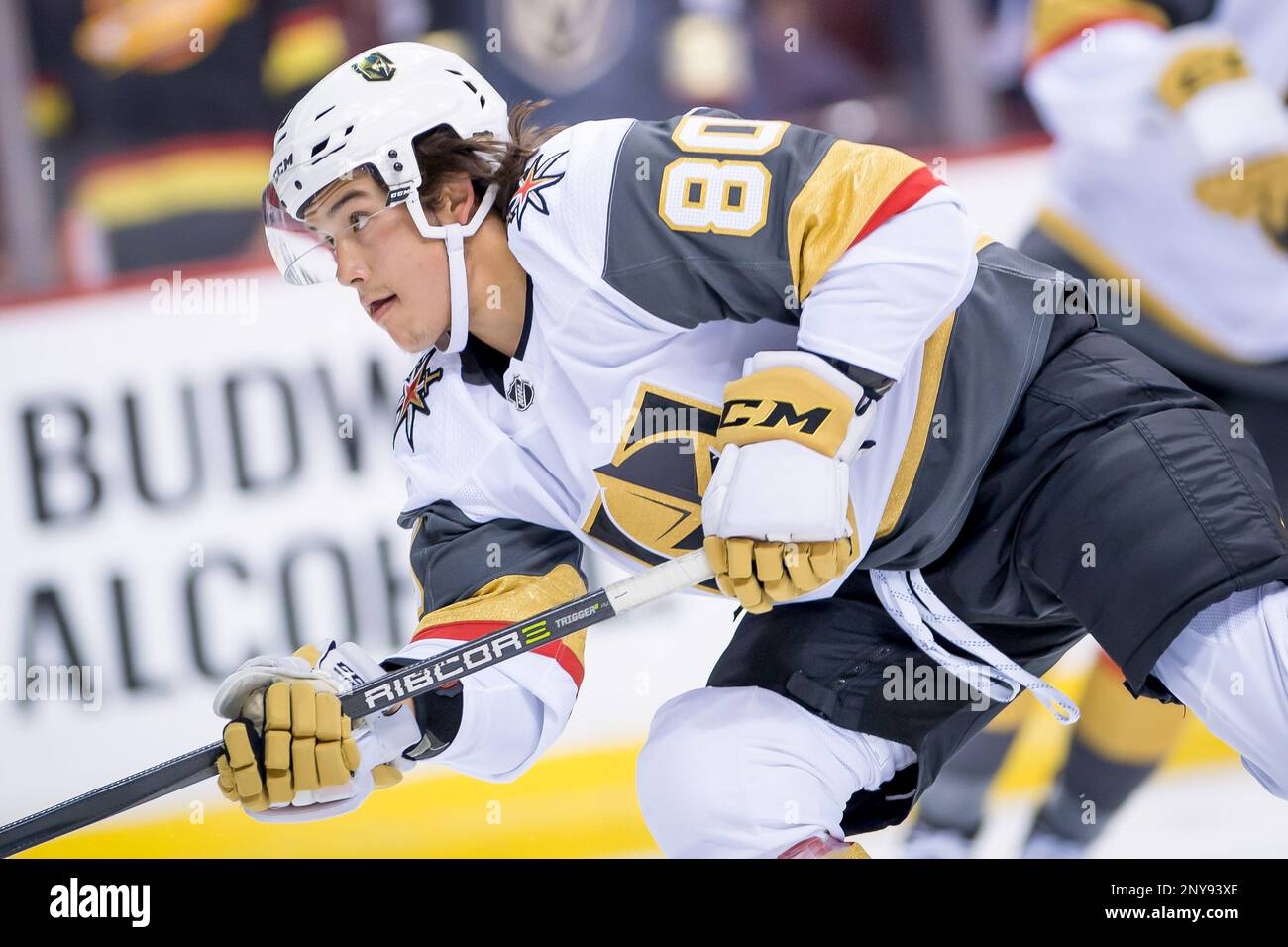 September 17, 2017: Golden Knights right wing Tyler Wong (80) warming ...