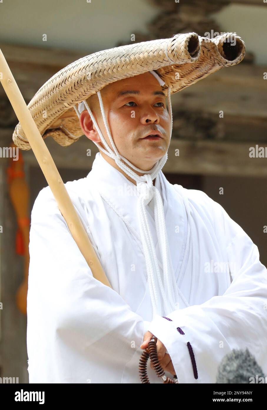 Kogen Kamahori, chief priest at Enryakuji-issan Zenjuin, speaks after ...