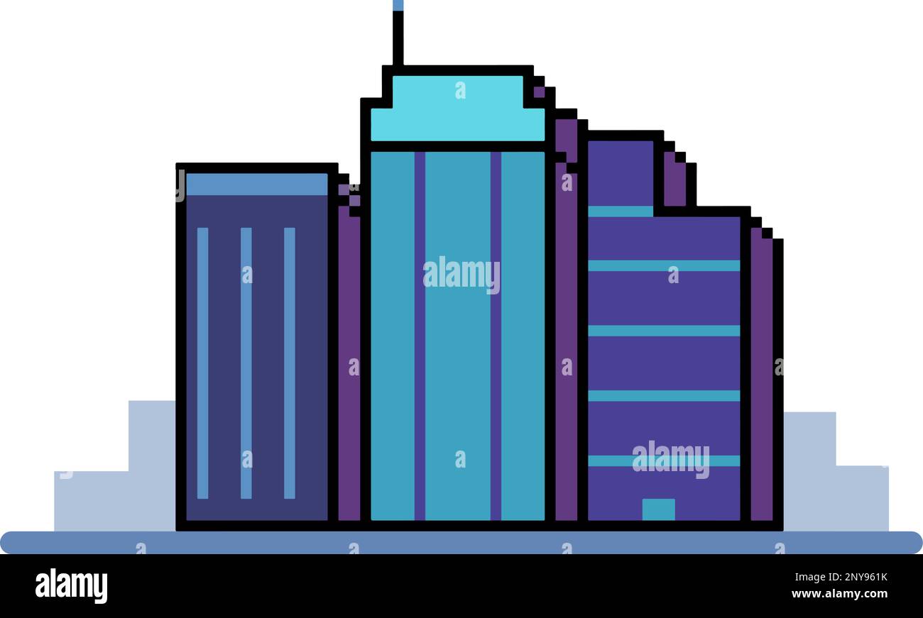 Futuristic Building pixel art style vector.Modern cityscape. Downtown ...