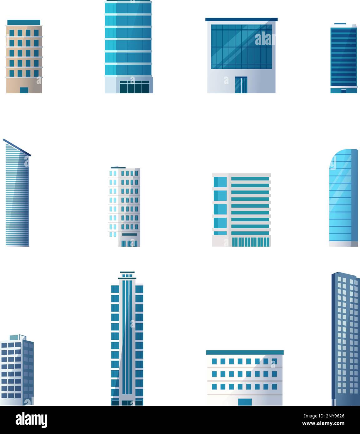 Buildings set city with isolated background. Modern office element ...