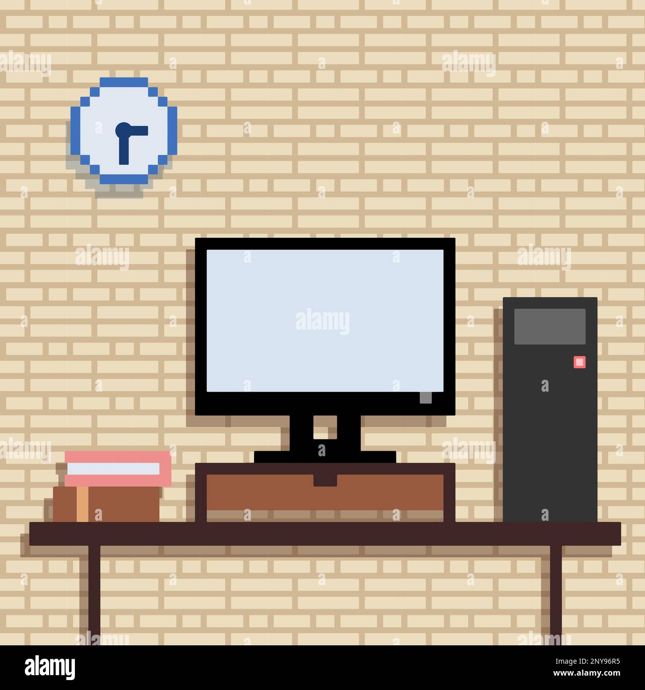 Brick wall Office Workspace. Computer on desk. Working room with Pc ...