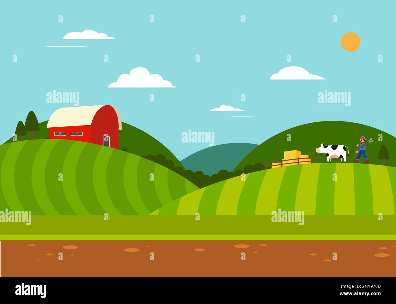Farm scene with nature landscape.Farmer with countryside.Farmland ...