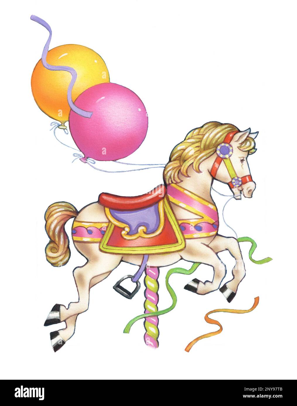 Juvenile-Carousel horsewith balloons on white Stock Photo - Alamy