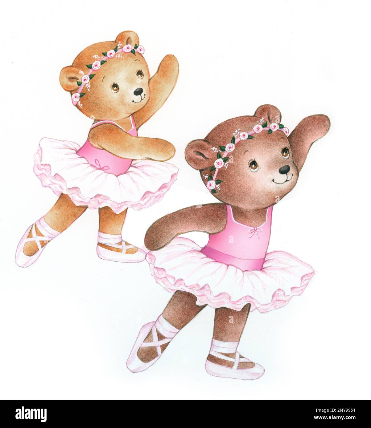 Ballet-2 teddies in pink tutus poses on whitepg Stock Photo - Alamy