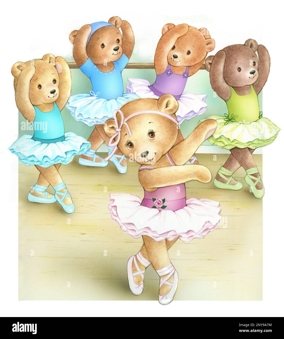 Ballet-Group of teddies in tutus practicing on white Stock Photo - Alamy