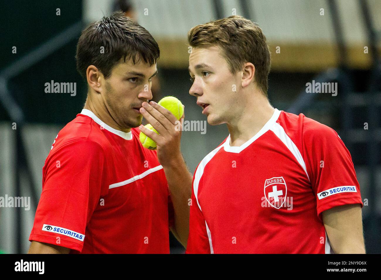 Luca Margaroli, left, and Adrian Bodmer, right, of Switzerland share a ...