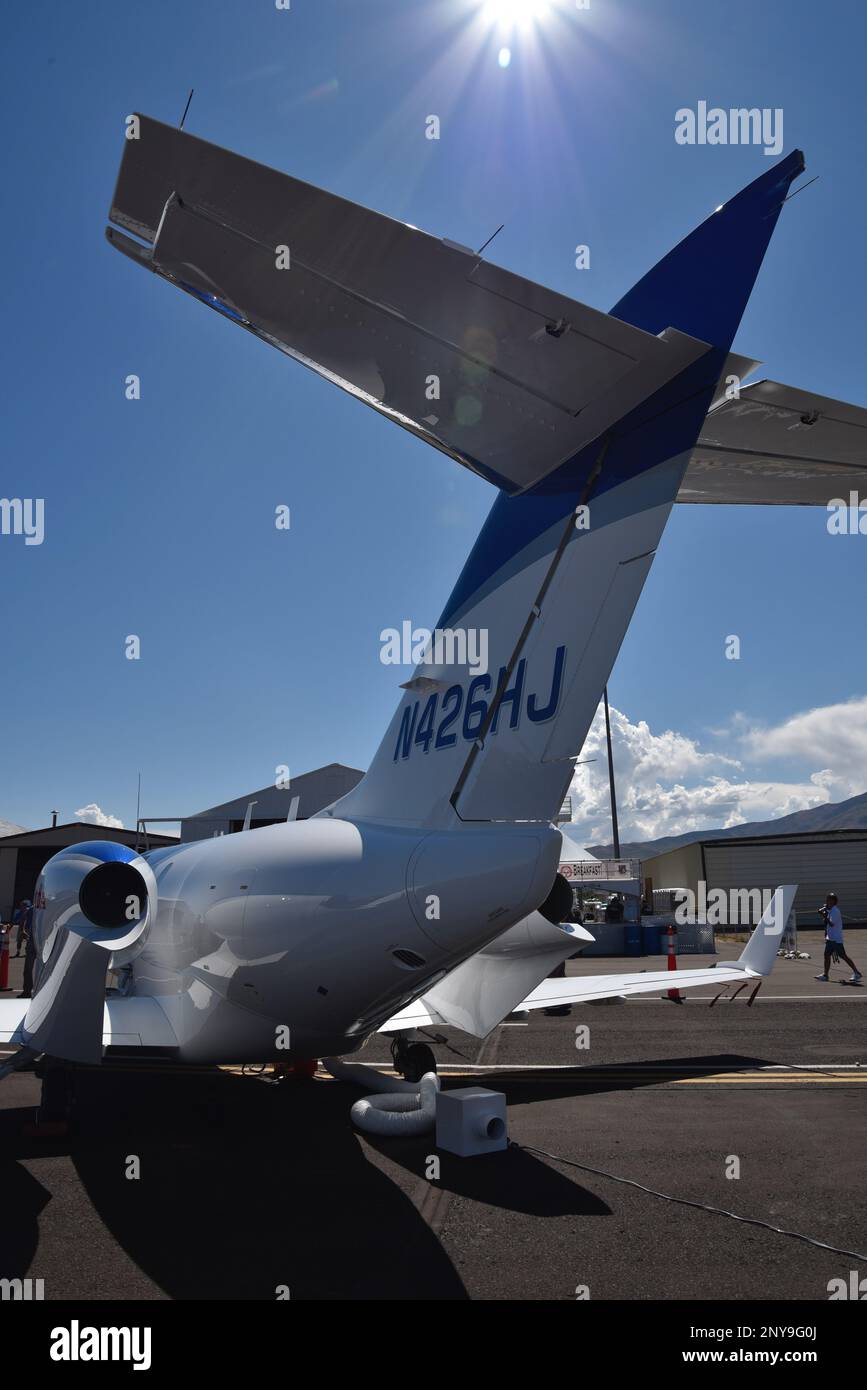 RENO, NV - SEPTEMBER 13: Large tail section of the Honda private jet on ...