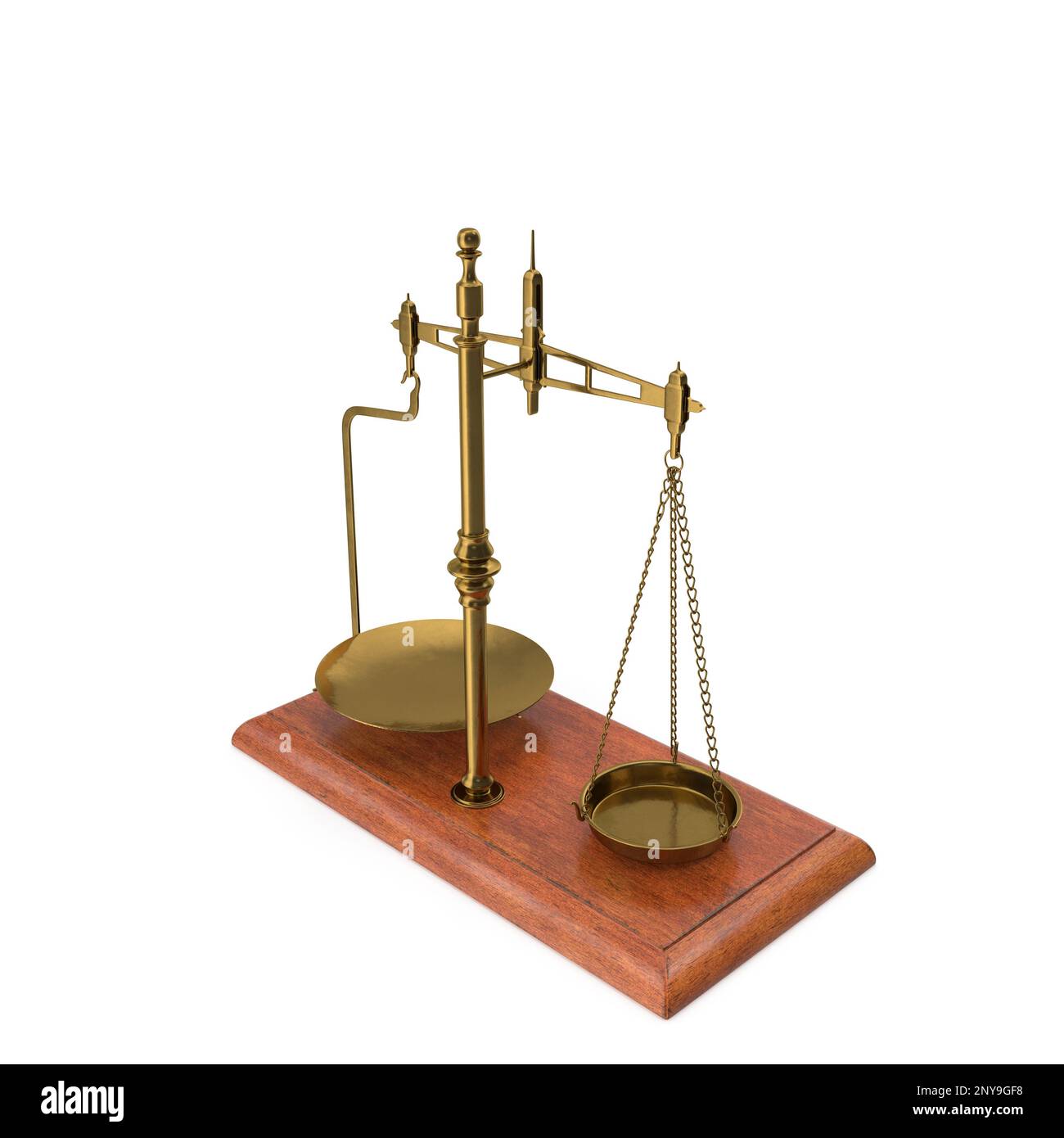 Gold brass Antique balance Scale isolated on white background. 3d ...