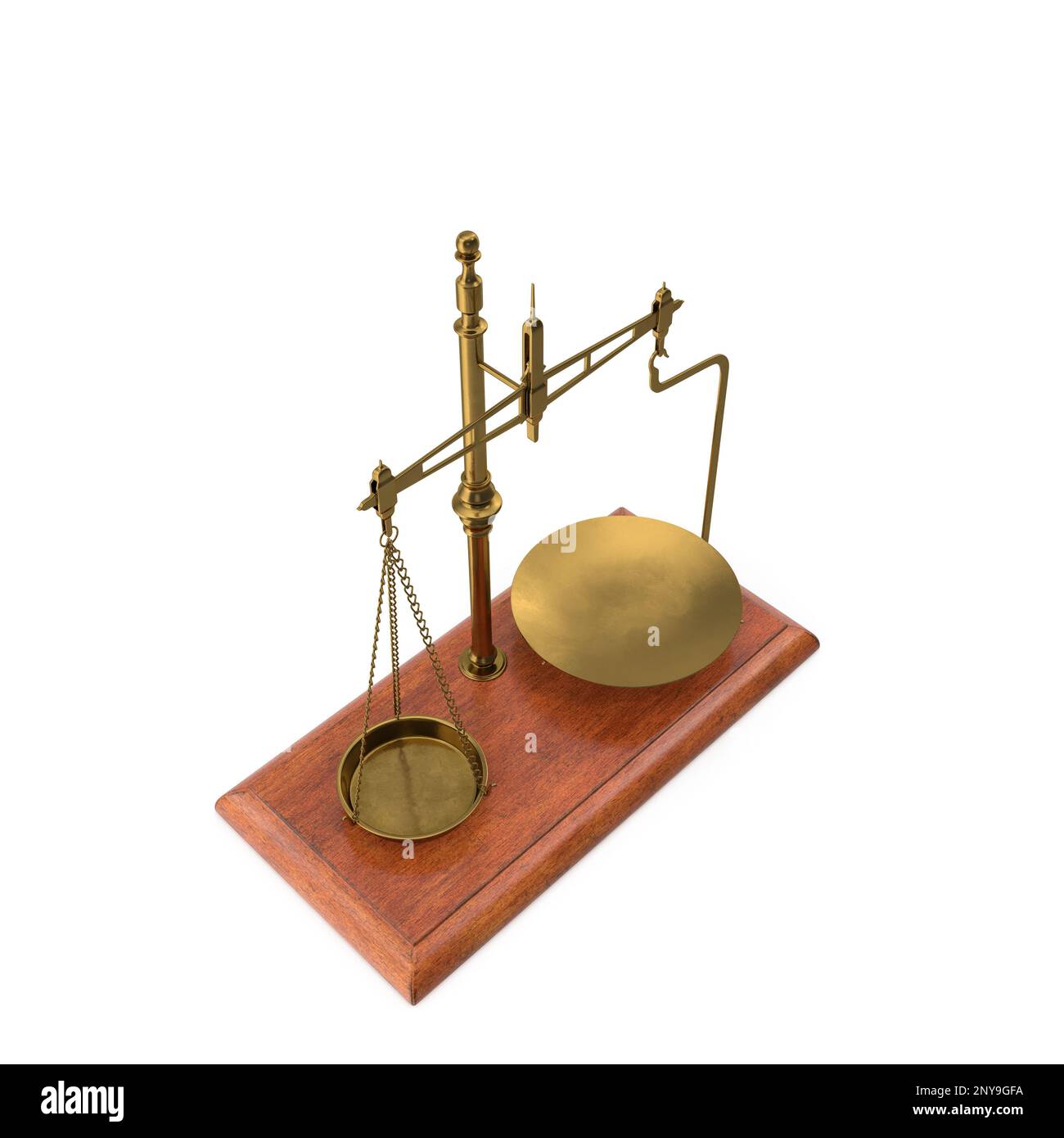 Gold brass Antique balance Scale isolated on white background. 3d ...