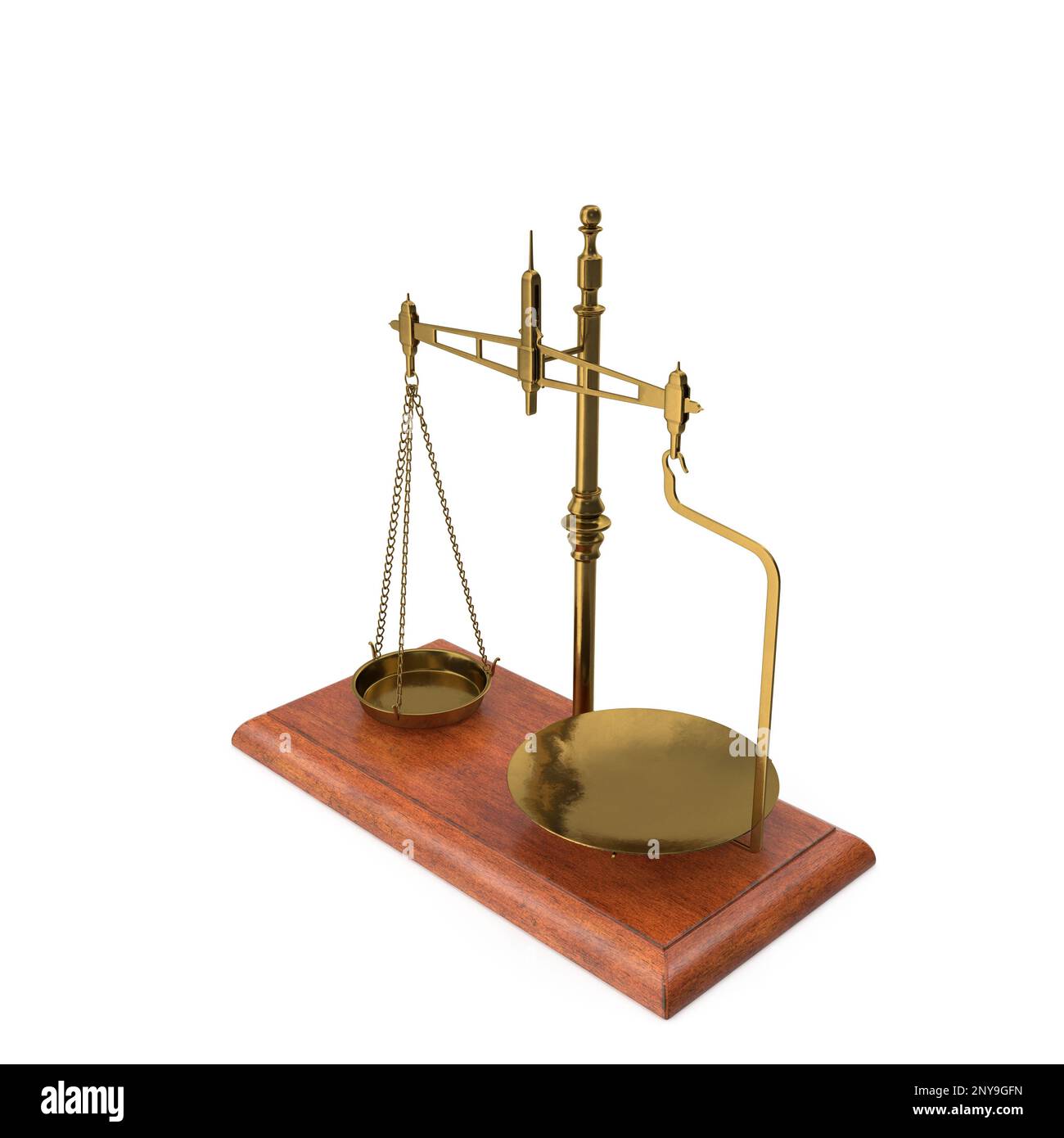 Gold brass Antique balance Scale isolated on white background. 3d ...