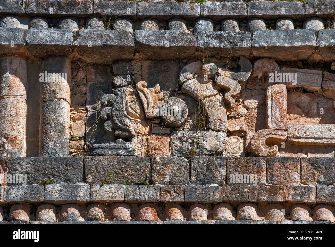 Detail of stonework at El Palacio, Mayan ruins at Labna archaelogical ...
