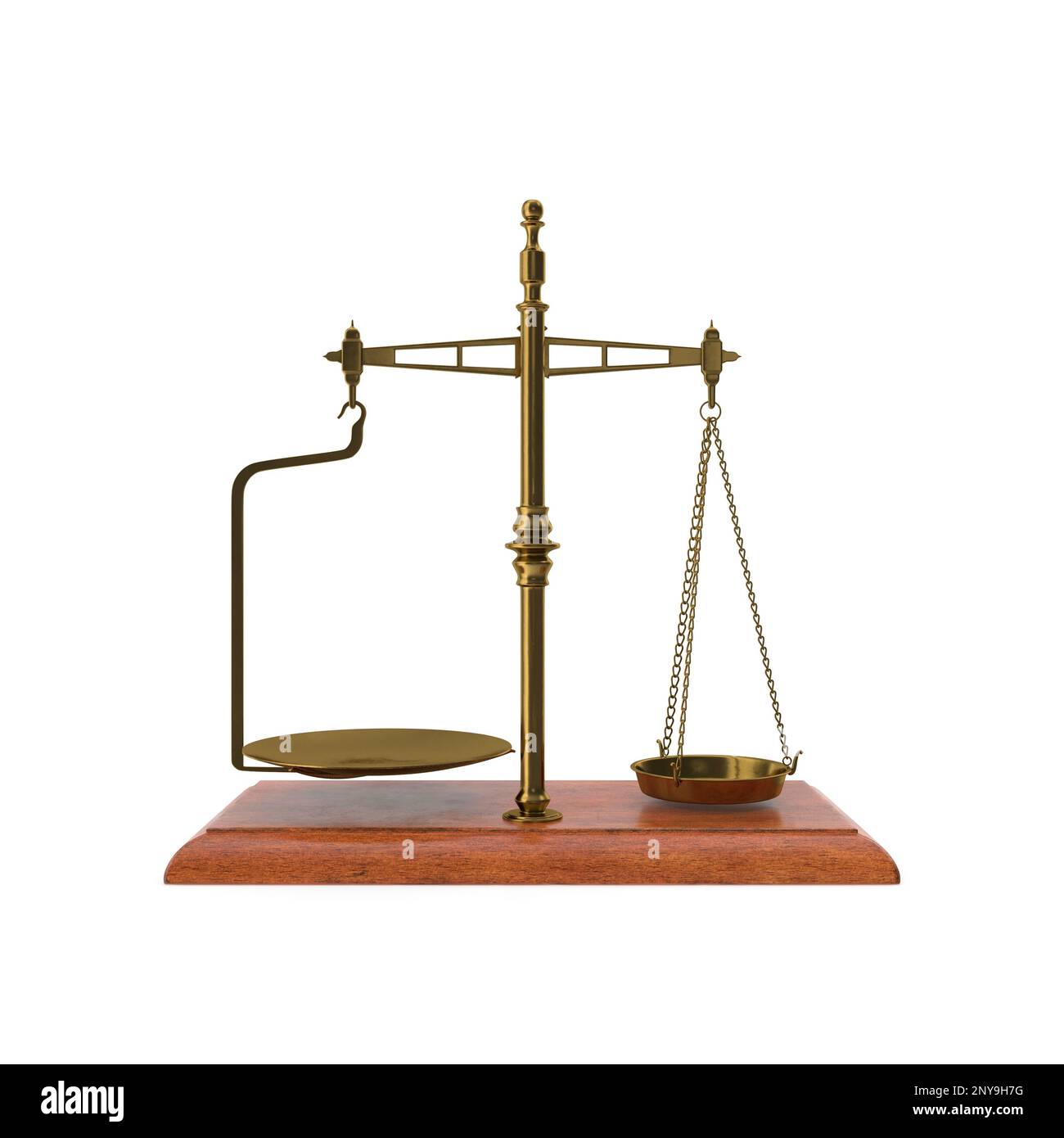 Gold brass Antique balance Scale isolated on white background. 3d ...