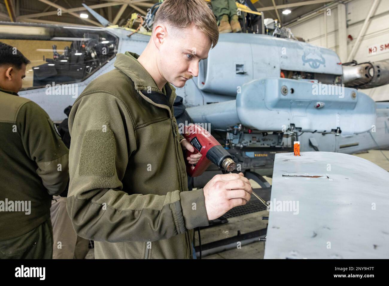 U.S. Marine Corps Sgt. Sean Myers, a helicopter airframe mechanic with ...