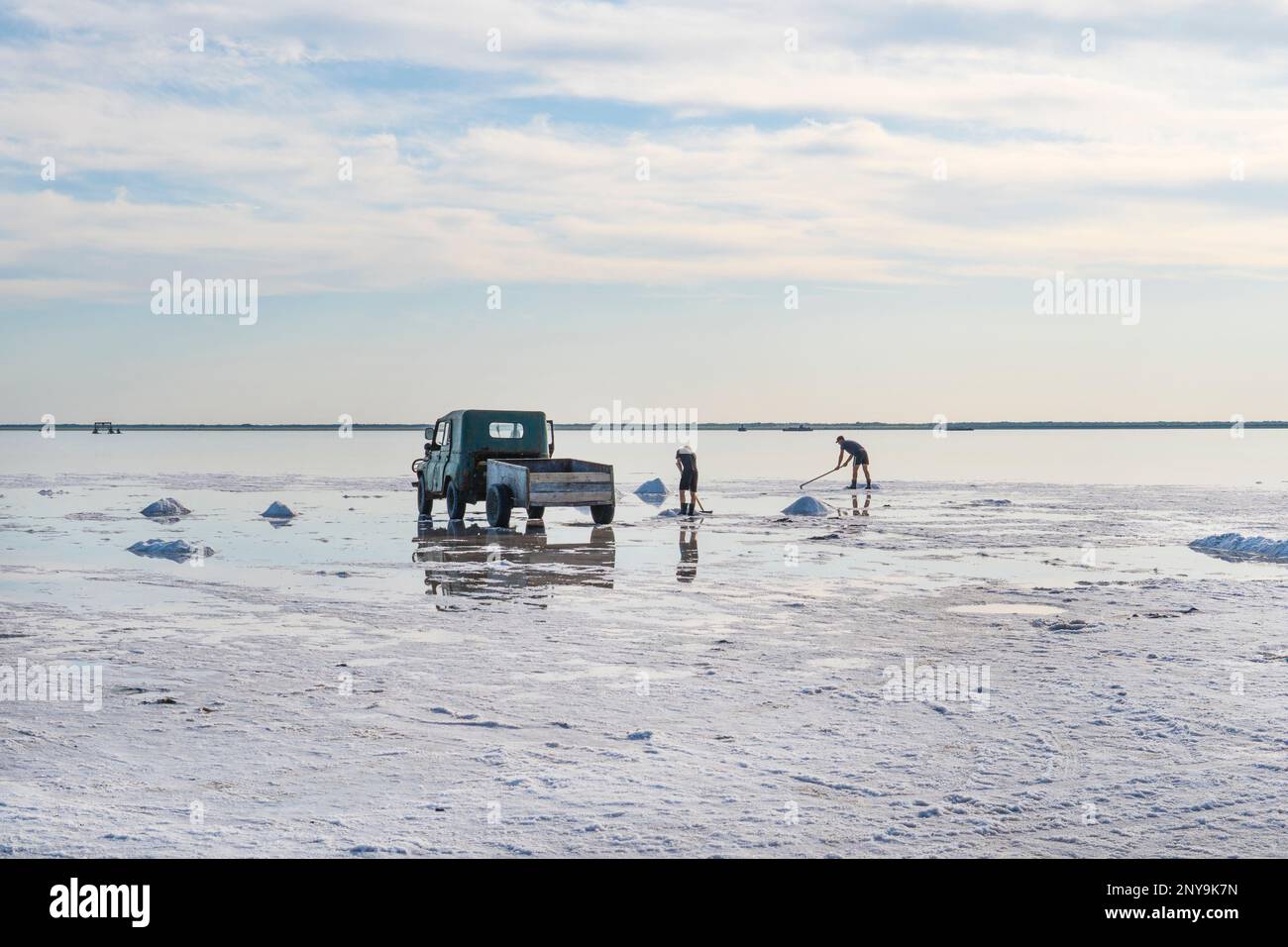 Salt mining on lake burlinskoye. bursol'. Altai territory. Russia. Salt ...