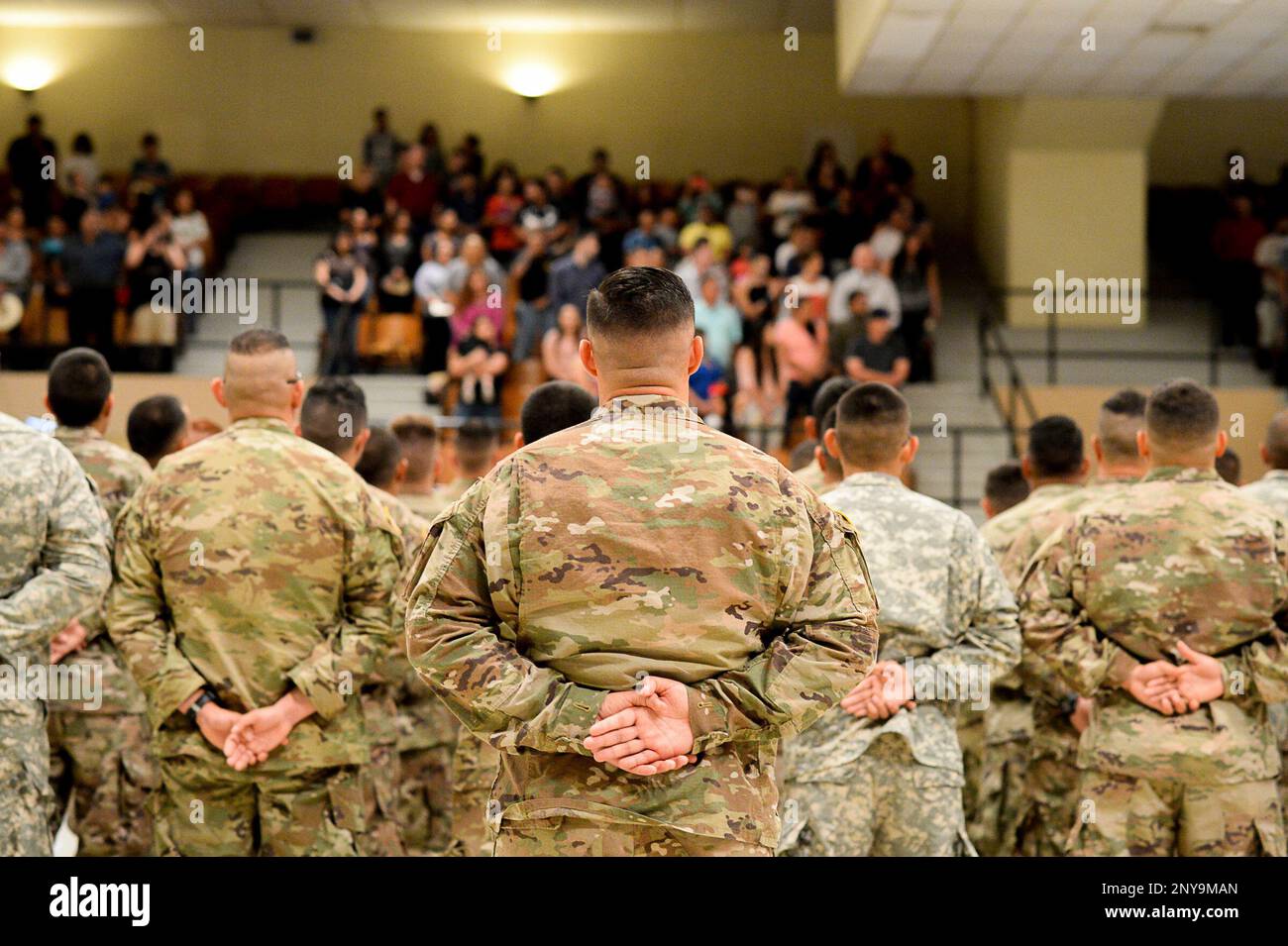 Soldiers assigned to A Company, 3rd Battalion, 141st Infantry stand in ...