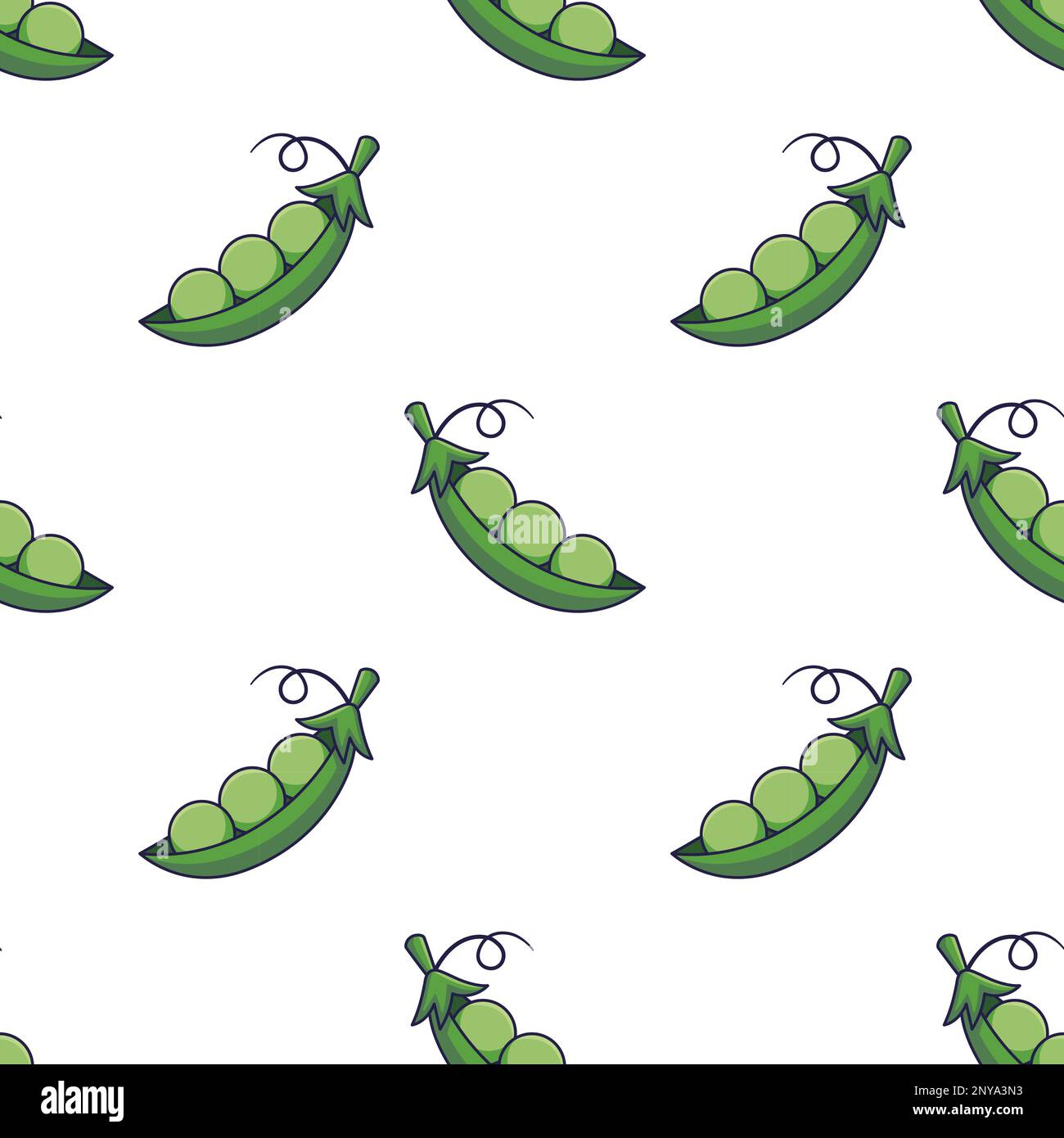 Cute Peas seamless pattern in doodle style. Vector hand drawn cartoon ...