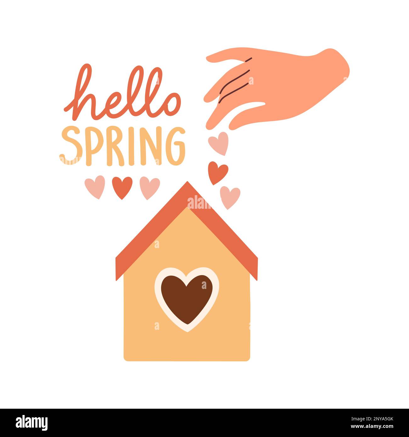 Spring birdhouse. Spring mood greeting card template. Welcome spring ...