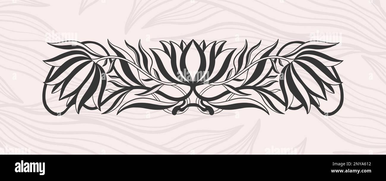 Floral tulip border in art nouveau 1920-1930. Hand drawn in a linear ...