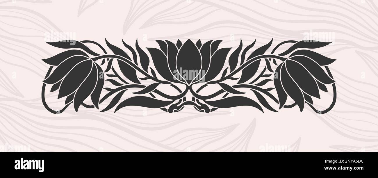 Floral tulip border in art nouveau 1920-1930. Hand drawn in a linear ...