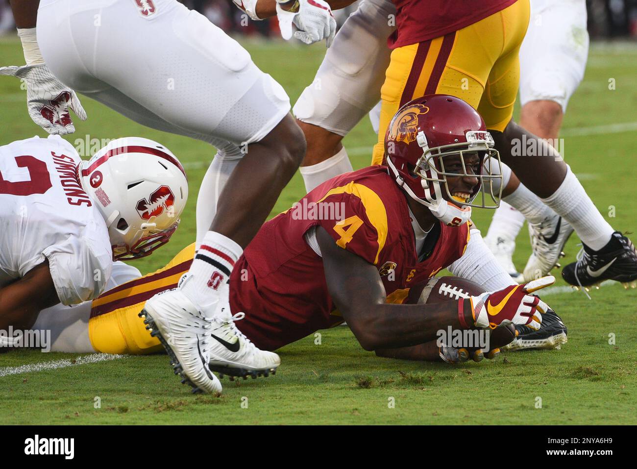 LOS ANGELES, CA - SEPTEMBER 09: USC (4) Steven Mitchell Jr. (WR) points ...