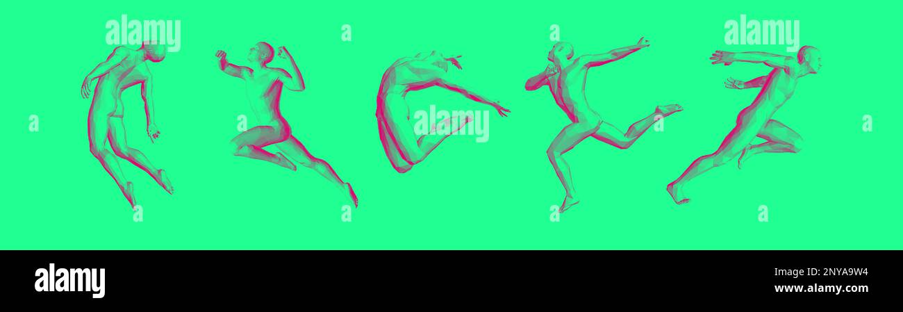 Models of polygonal people in different poses. Freedom, leadership or ...