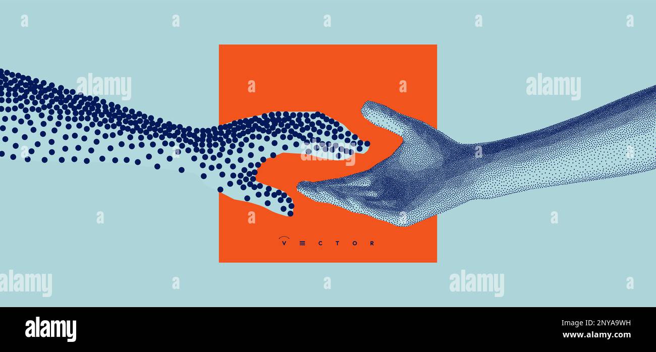 Hands reaching towards each other in ñoarse and fine style. Concept of ...