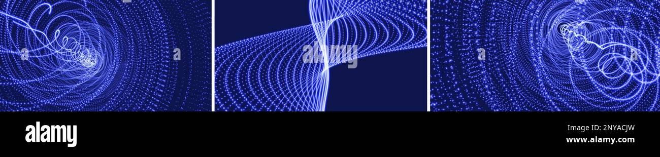 Abstract science or technology background. Array with dynamic particles. Swirl with connected ...