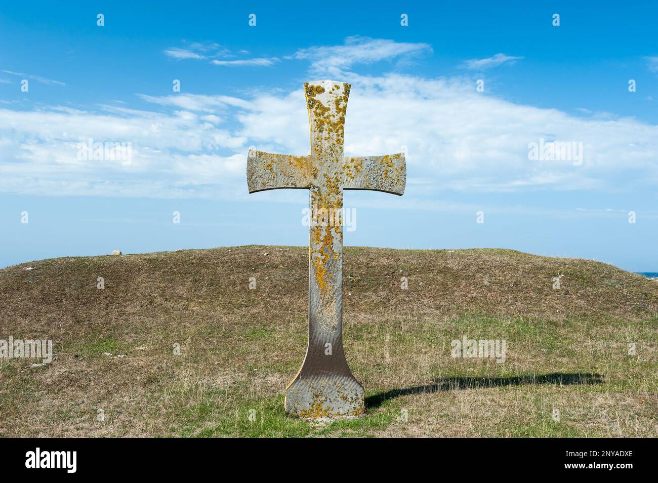 Cross at the chapel ruin St. Johannis, Kyrkhamn, island of Öland ...