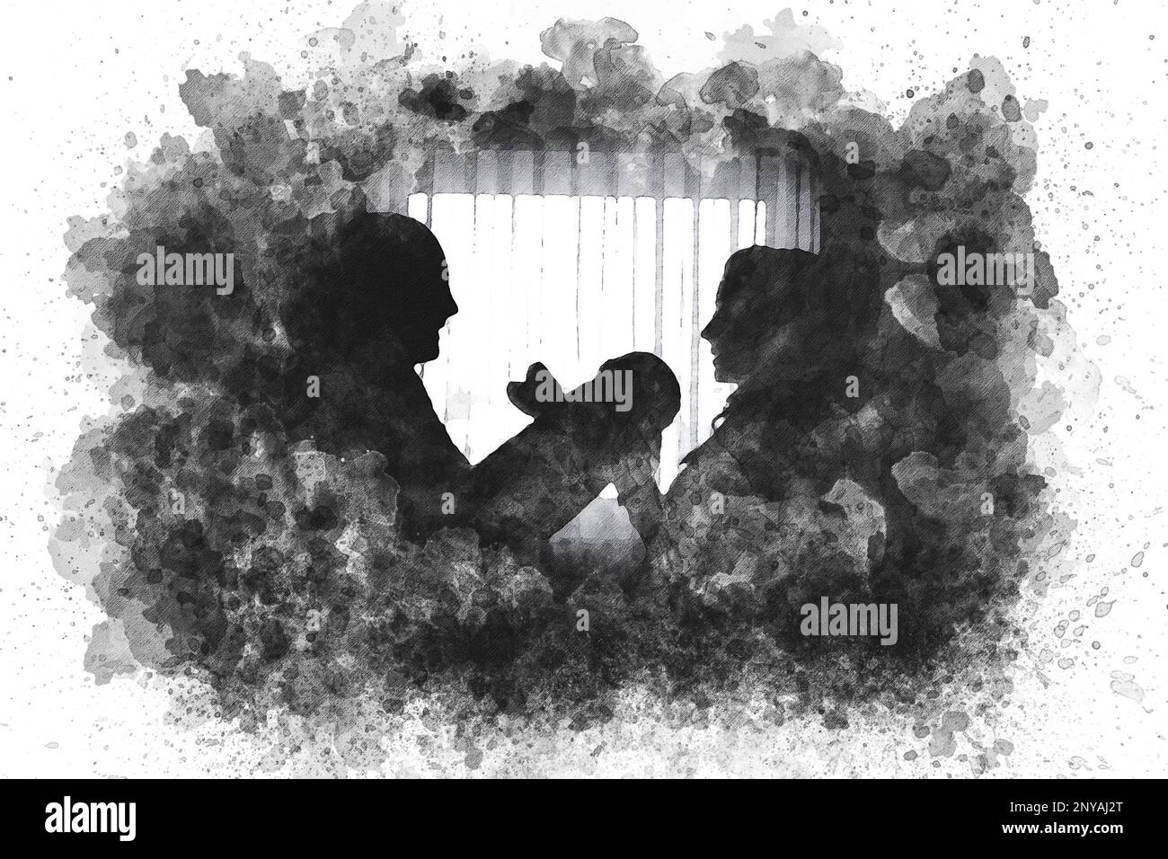 Watercolor silhouettes of happy parents, father and mother holding ...